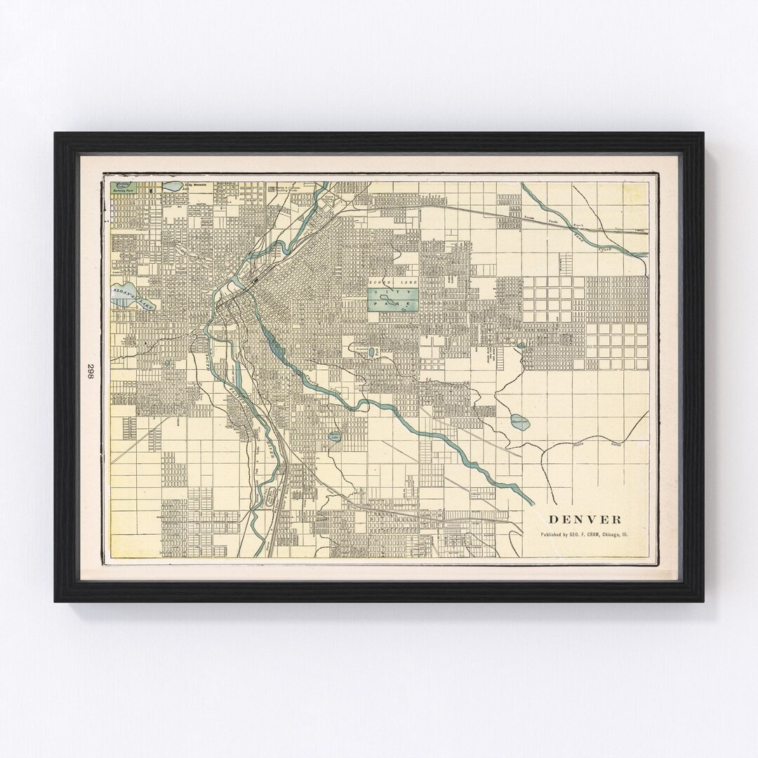 Denver Map 1901 Old Map of Denver Colorado Art Vintage Print Framed ...
