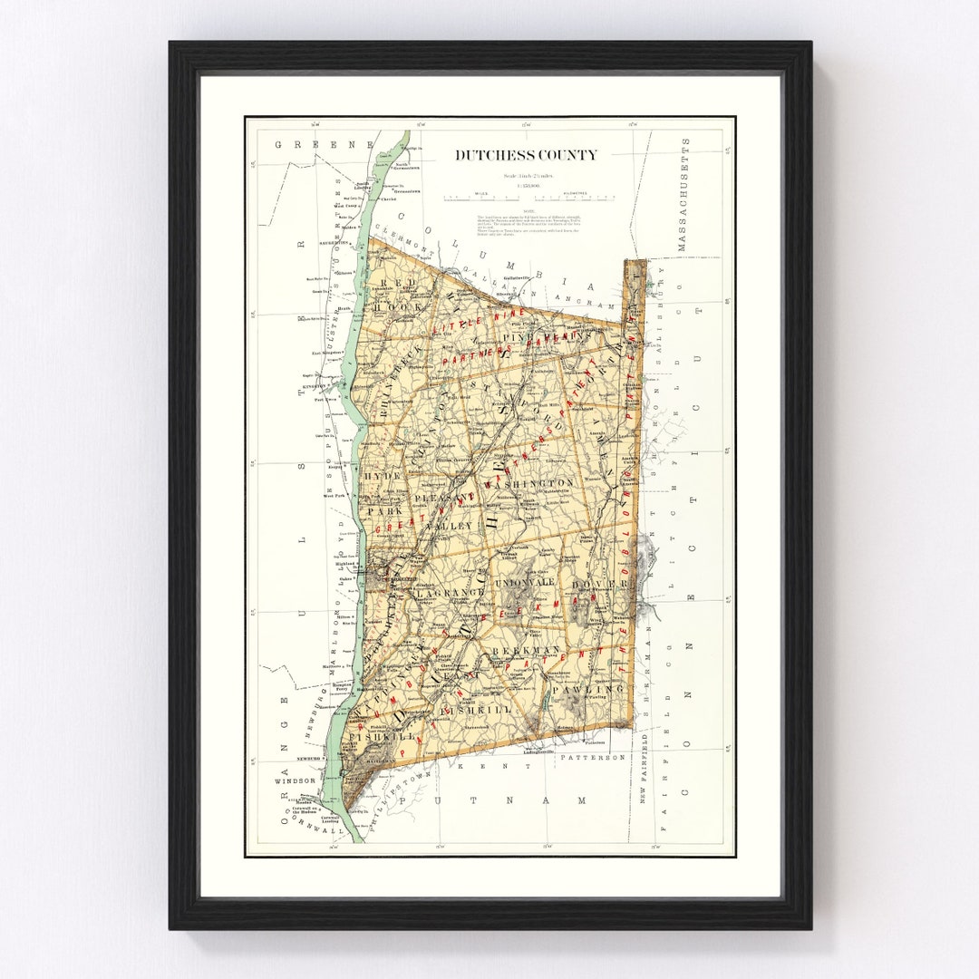 Dutchess County Map 1895, Vintage Dutchess County Map, Old Dutchess ...