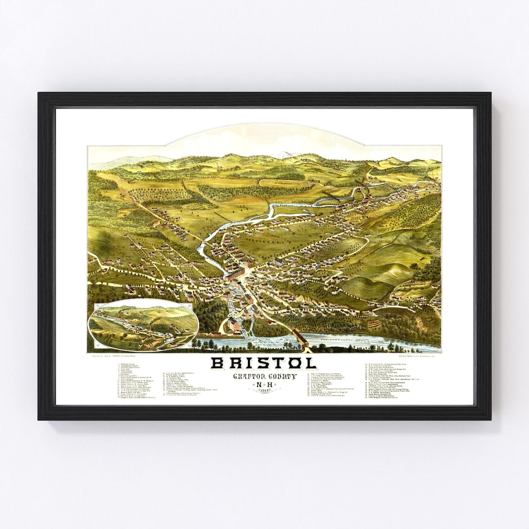 Bristol Map 1884 - Old Map of Bristol New Hampshire Art Vintage Print ...