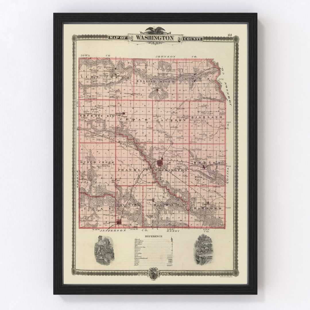 Washington County Map 1875, Vintage Washington County Map, Old ...