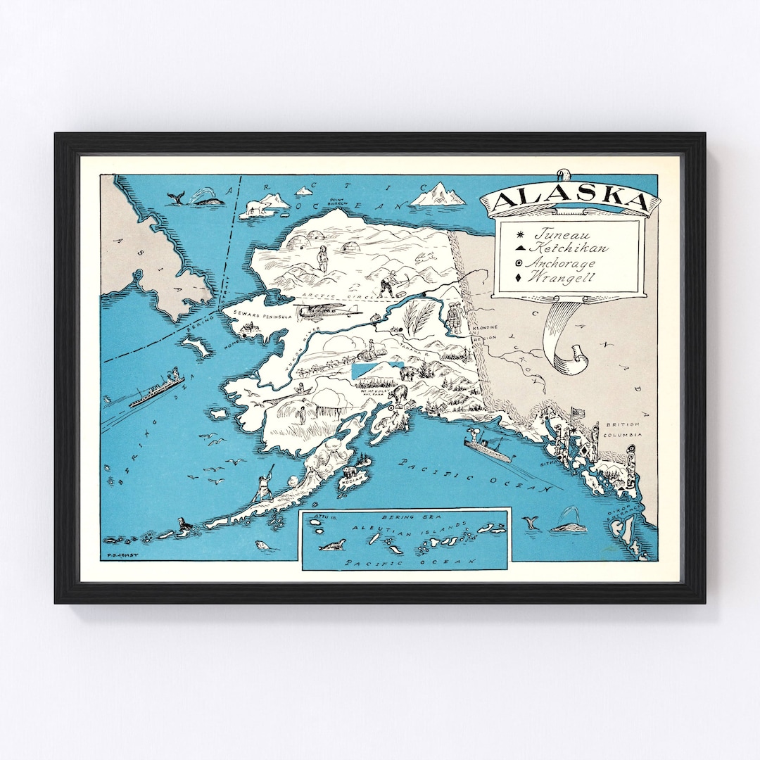 Alaska Map 1931, Vintage Alaska Map, Old Alaska Art, Wall Art Gift for ...