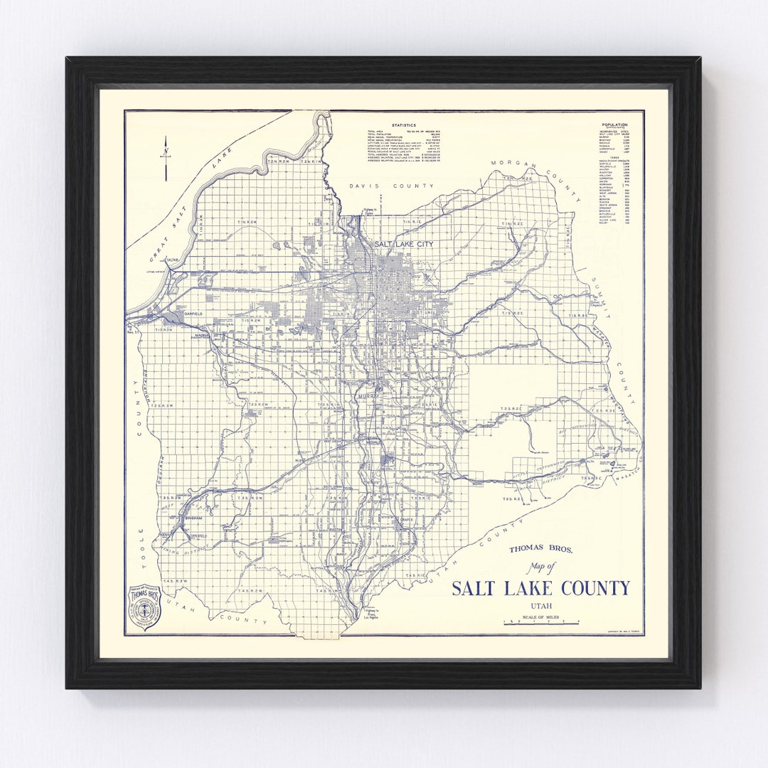 Salt Lake City Map 1920 Old Map of Salt Lake City Utah Art Vintage ...