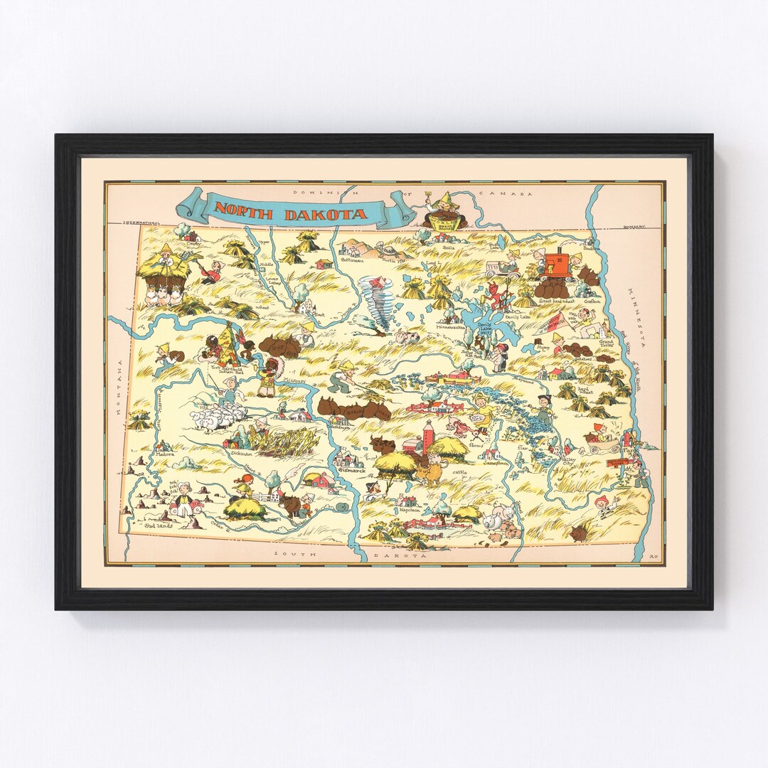North Dakota Map 1935, Vintage North Dakota Map, Old North Dakota Art ...