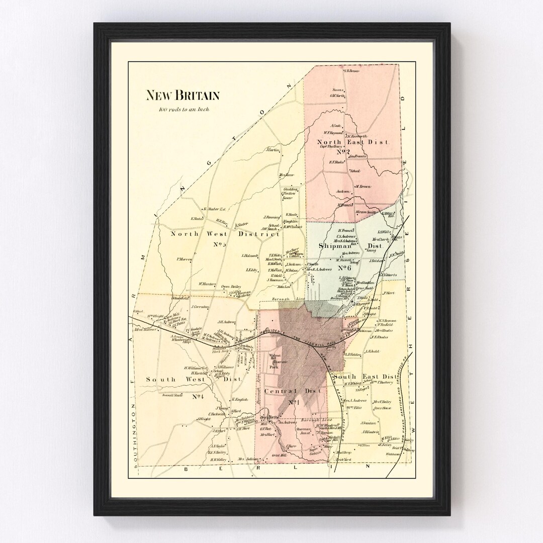 New Britain Map 1869 Old Map of New Britain Connecticut Art Vintage ...