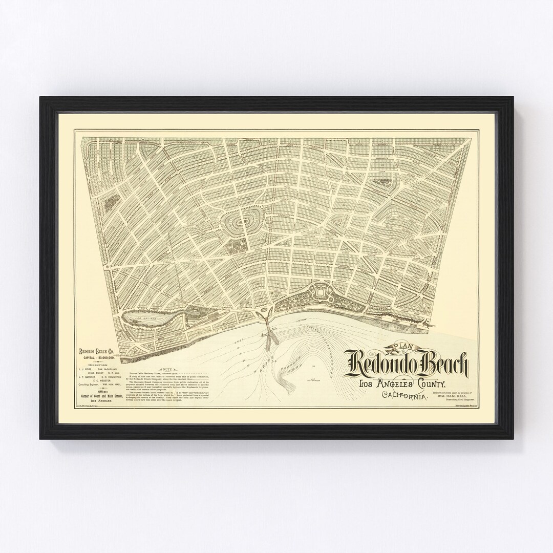Redondo Beach Map 1888 Old Map of Redondo Beach California Art Vintage ...