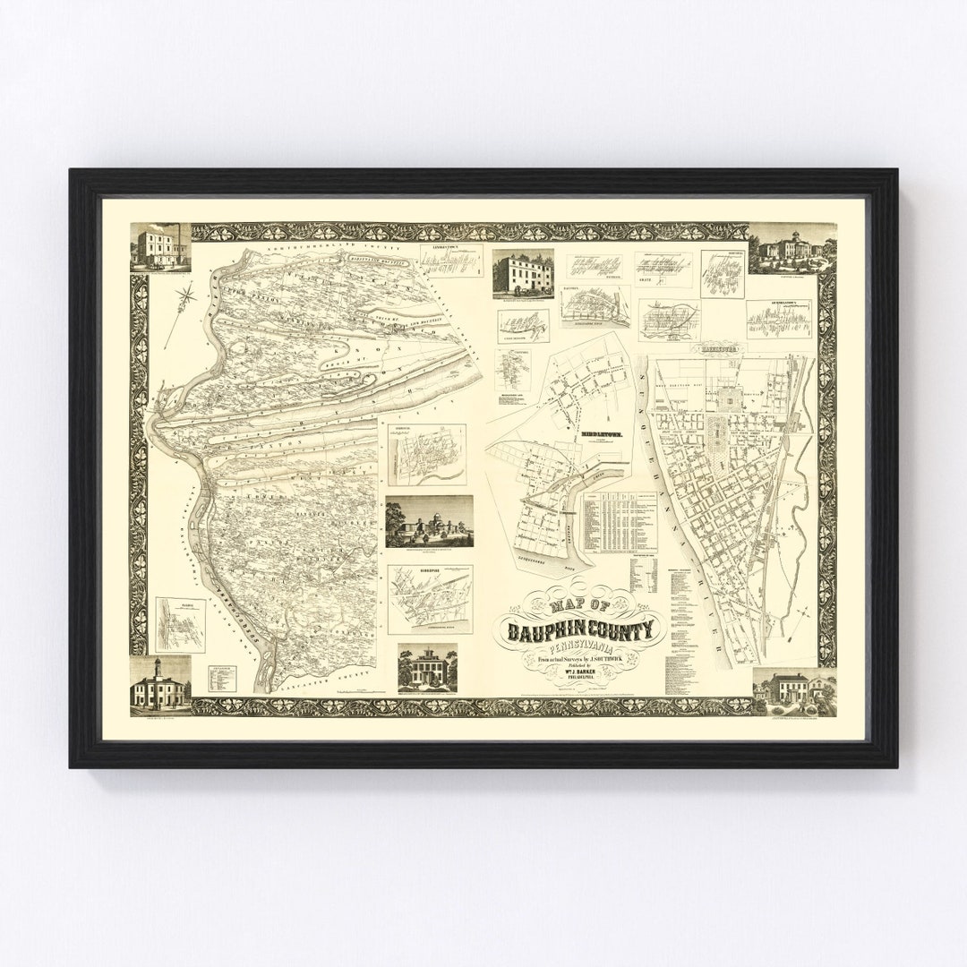 Dauphin County Map 1858, Vintage Dauphin County Map, Old Dauphin County ...