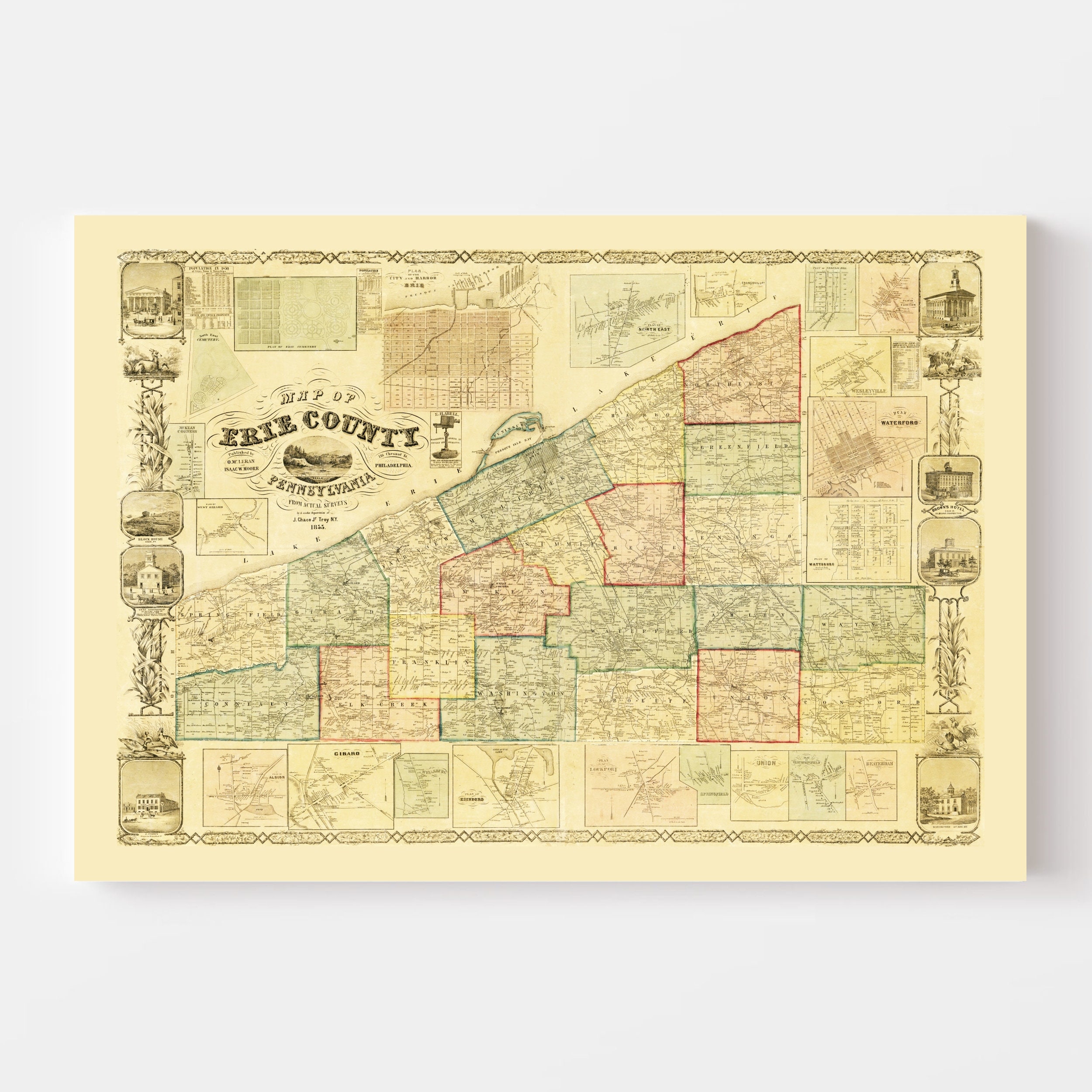 Erie County Pennsylvania Map 1855 Old Map of Erie County - Etsy