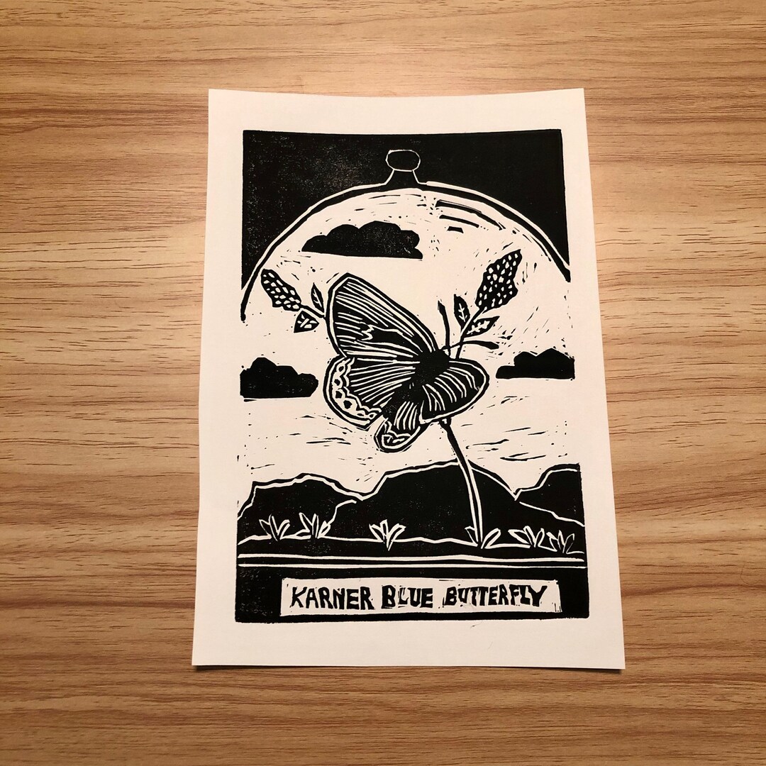 Karner Blue Butterfly Lino Print 5x7 Ink Print Block Print Black and ...