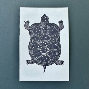Spotted Turtle | Lino Print | 4" X 6" | Ink Print | Block Print | Black ...