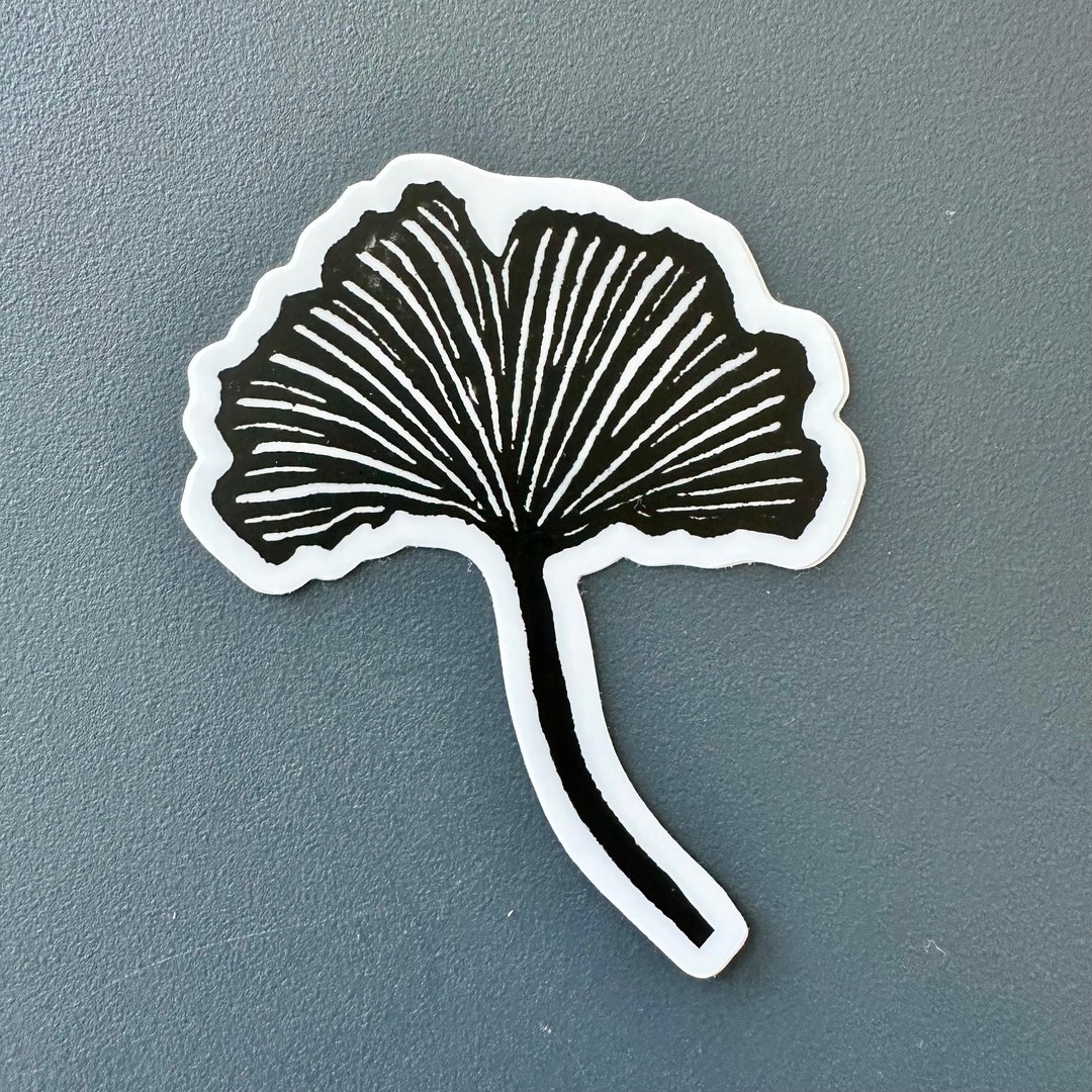 Ginkgo Leaf Sticker | Linocut Sticker | Vinyl Decal | Water-proof ...