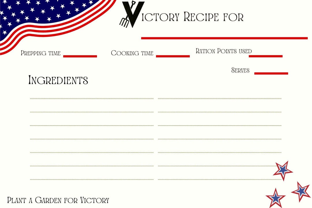 WWII Victory Recipe Cards Printable - Etsy
