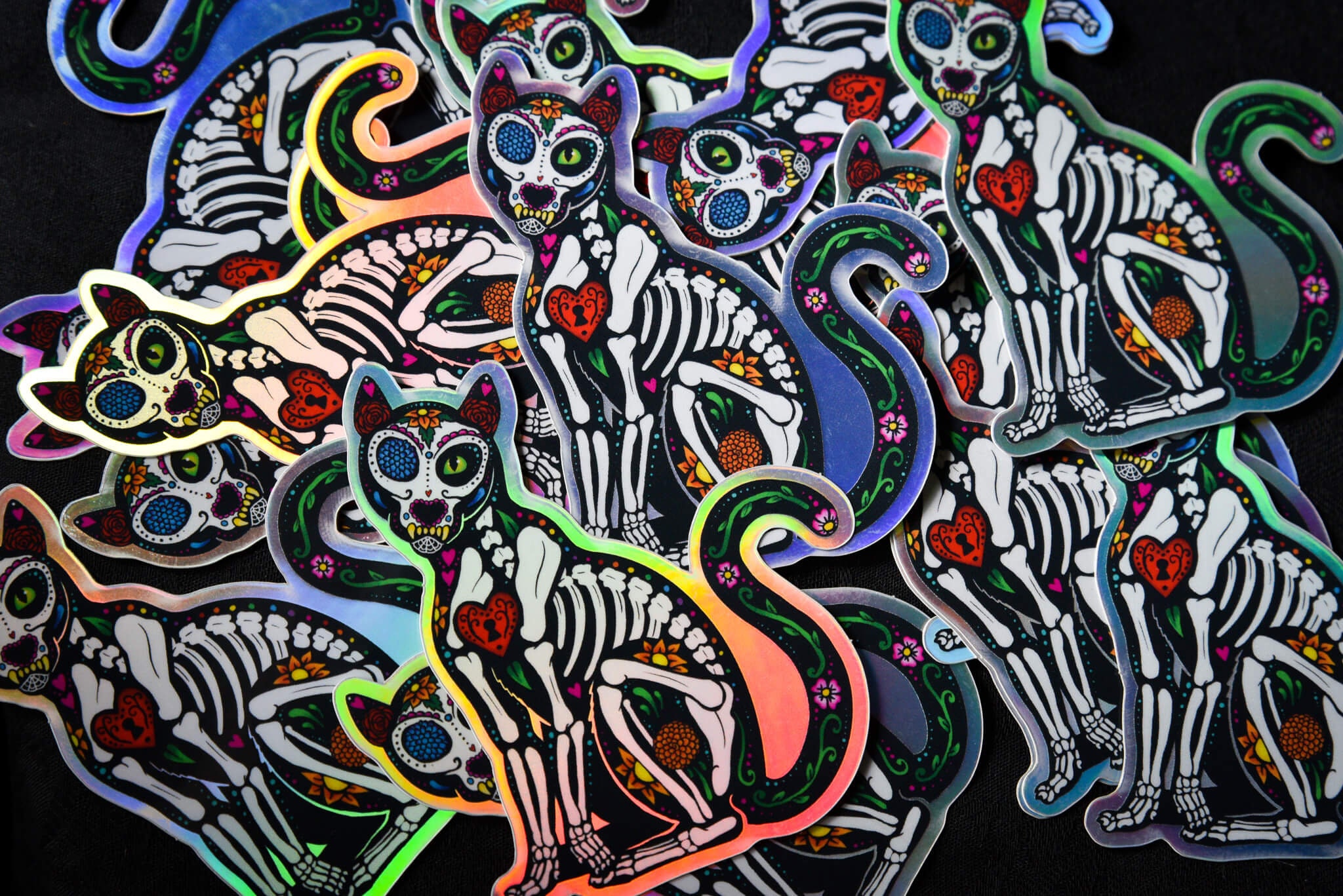 Holographic Day of the Dead Cat Sticker - Etsy
