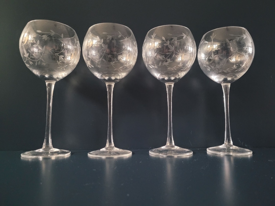 Lenox Crystal Large Wine Glasses Heather Design With Etched Leaf ...