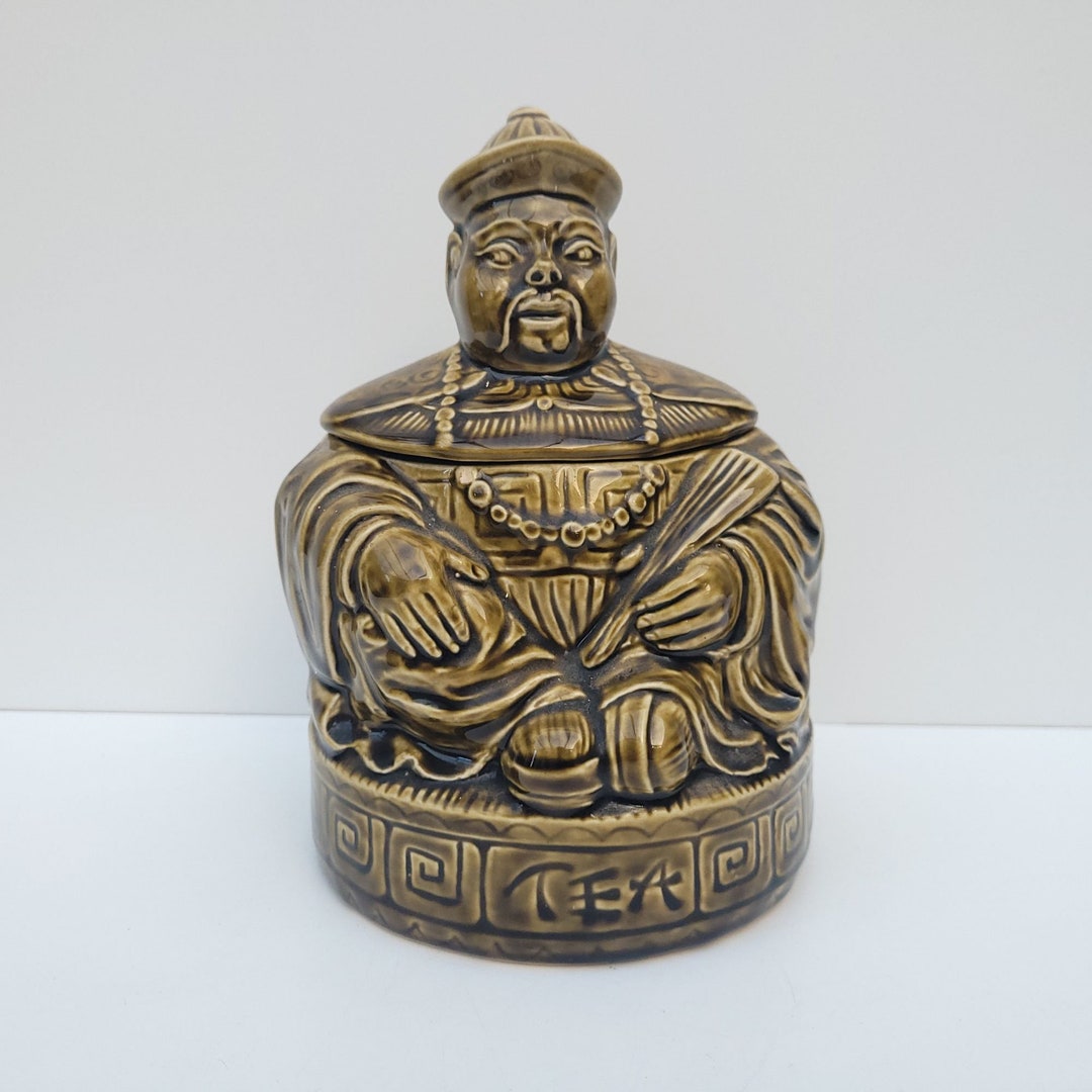 Sadler Tea Caddy Chinese Man Olive Green Glaze Tea Merchant Vintage ...
