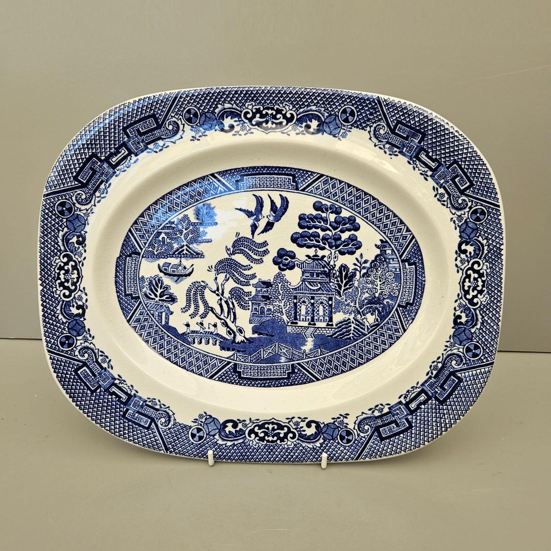 12.2" Long Vintage Woods Ware Willow Serving Platter Woods & Sons Blue ...