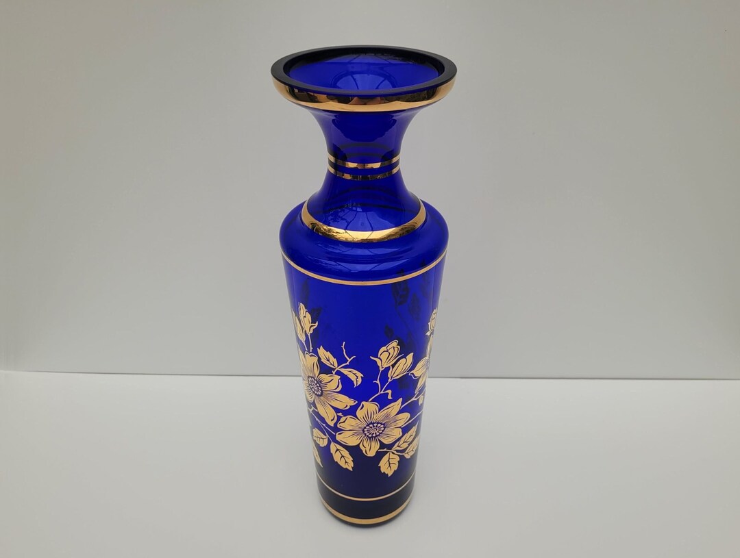 Cobalt Blue and Gold Gilt 14 Bottle Vase Floral Gilding With Gilt ...