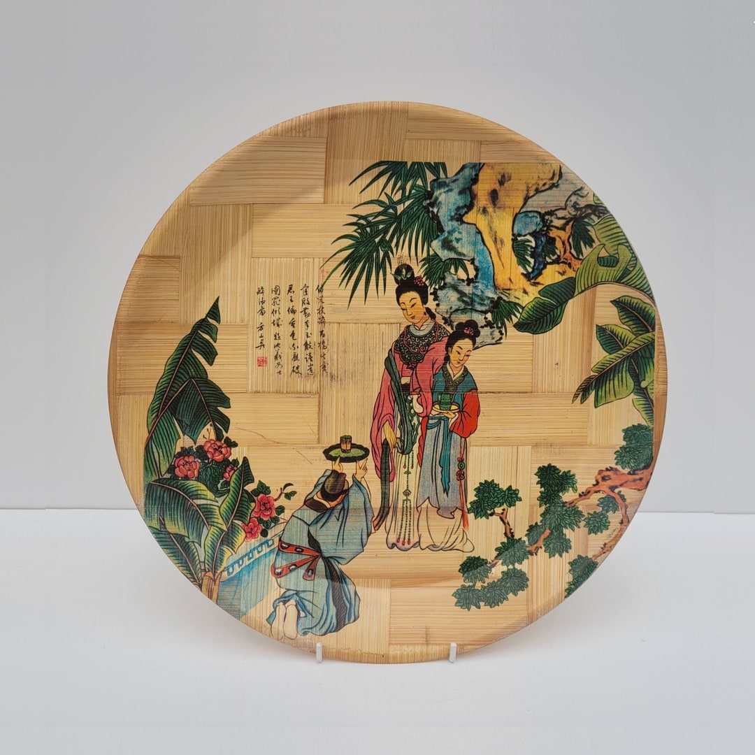 Woven Vintage Bamboo Tray Decorated With 'tipsy Dancer' Print Vintage ...