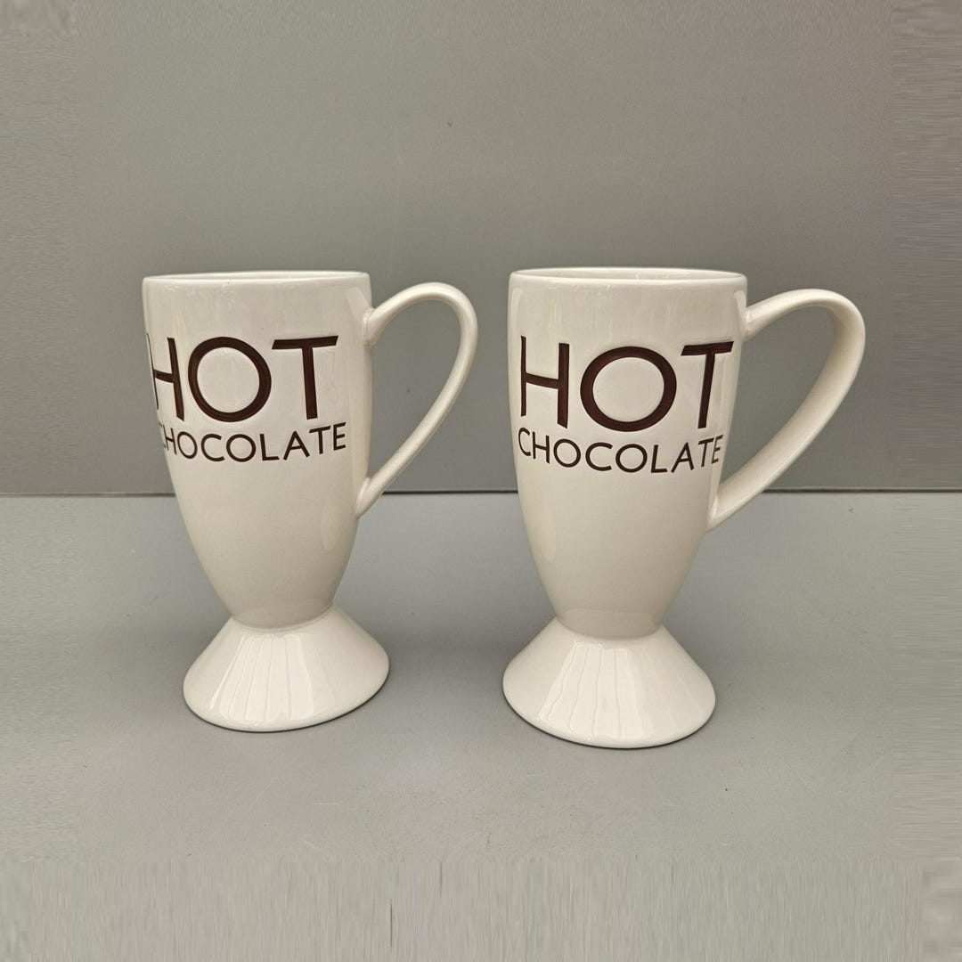 Whittard of Chelsea Hot Chocolate Mugs Pair Stoneware Tall Footed Mugs ...
