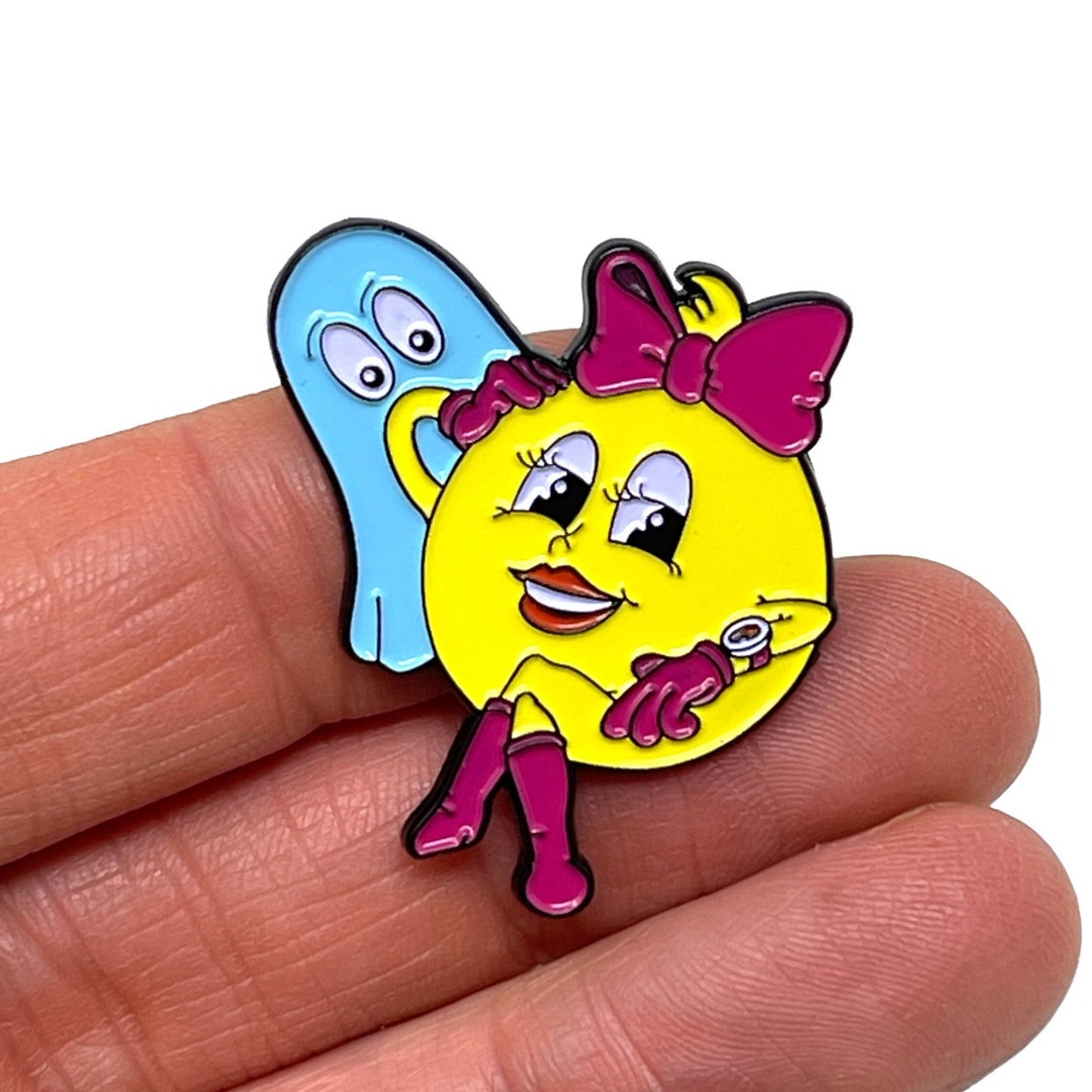 Ms. Pac-man Arcade Art With Ghost Inky, 1.5 Enamel Pin and Magnet ...