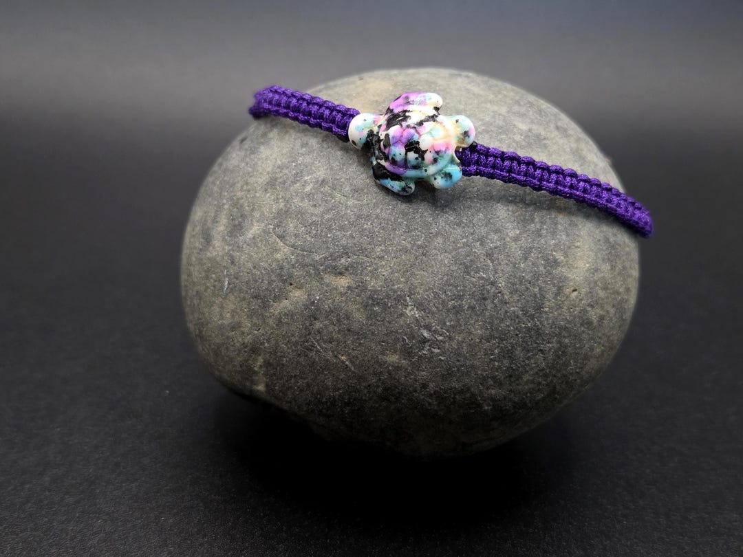 Purple Sea Turtle Macramé Bracelet – Adjustable Sliding Knot, Kids or ...