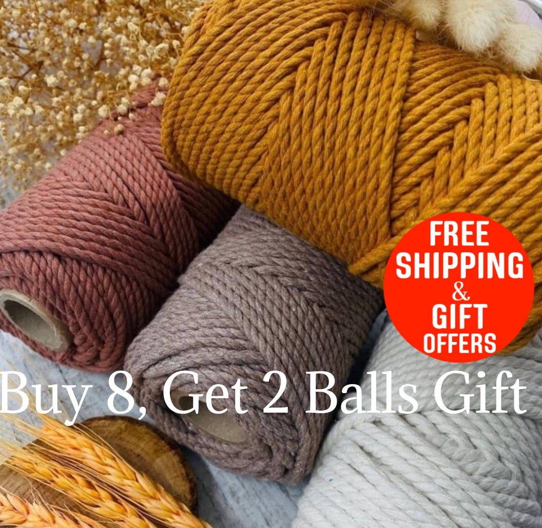 Macrame Cord 4mm, Cotton Cord Rope Yarn, 100% Recycled Cotton, Triple ...