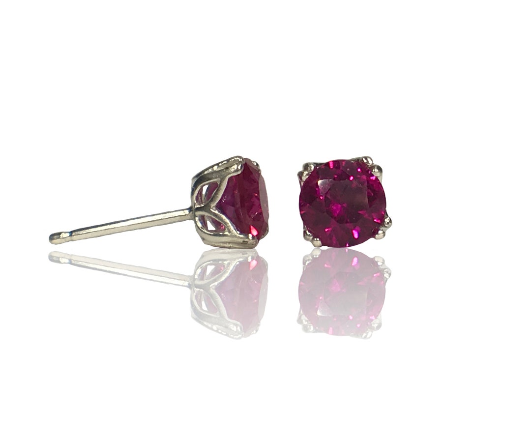 Round Lab-made Ruby Sterling Silver Double Prong Stud Earrings: Tulip ...