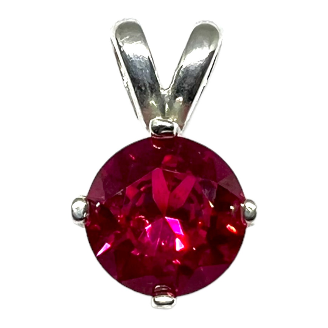 Round Red Ruby Pendant Set in Silver 4 Prong Classic Setting A ...