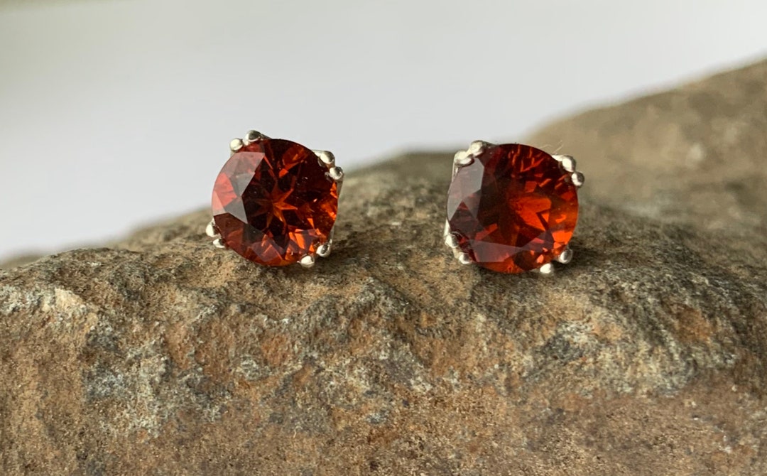 Round Fire Citrine Sterling Silver Double Prong Stud Earrings: Tulip ...