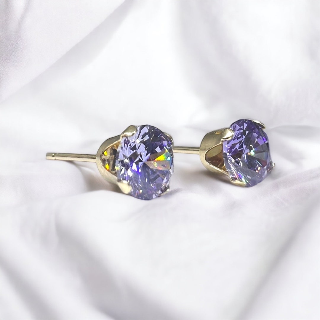Lavender Cubic Zirconia 14K Yellow Gold Four Prong Studs: Classic ...