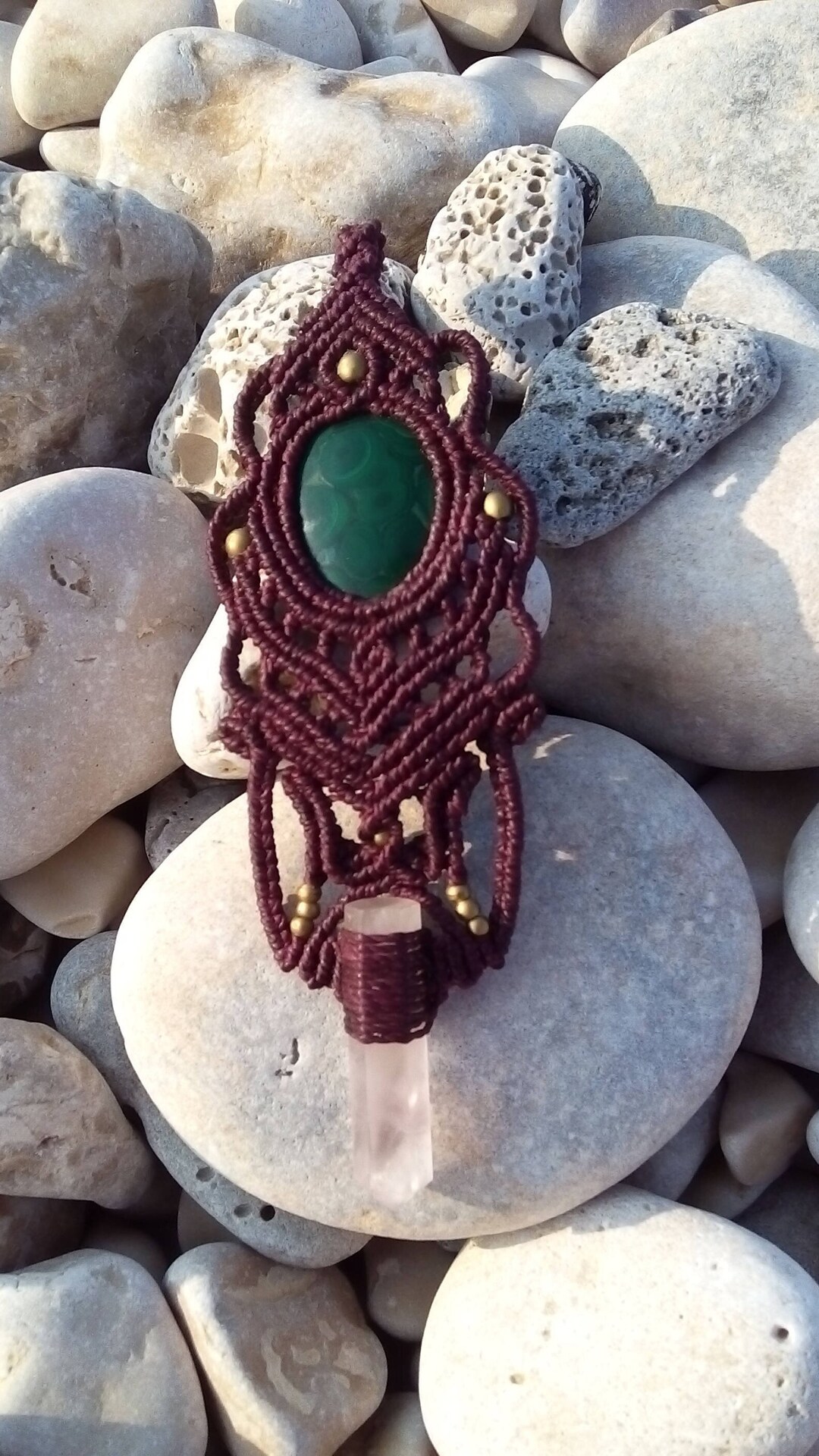 Trishul Macramé Necklace: Malachite and Rose Quartz. Trishul Necklace ...