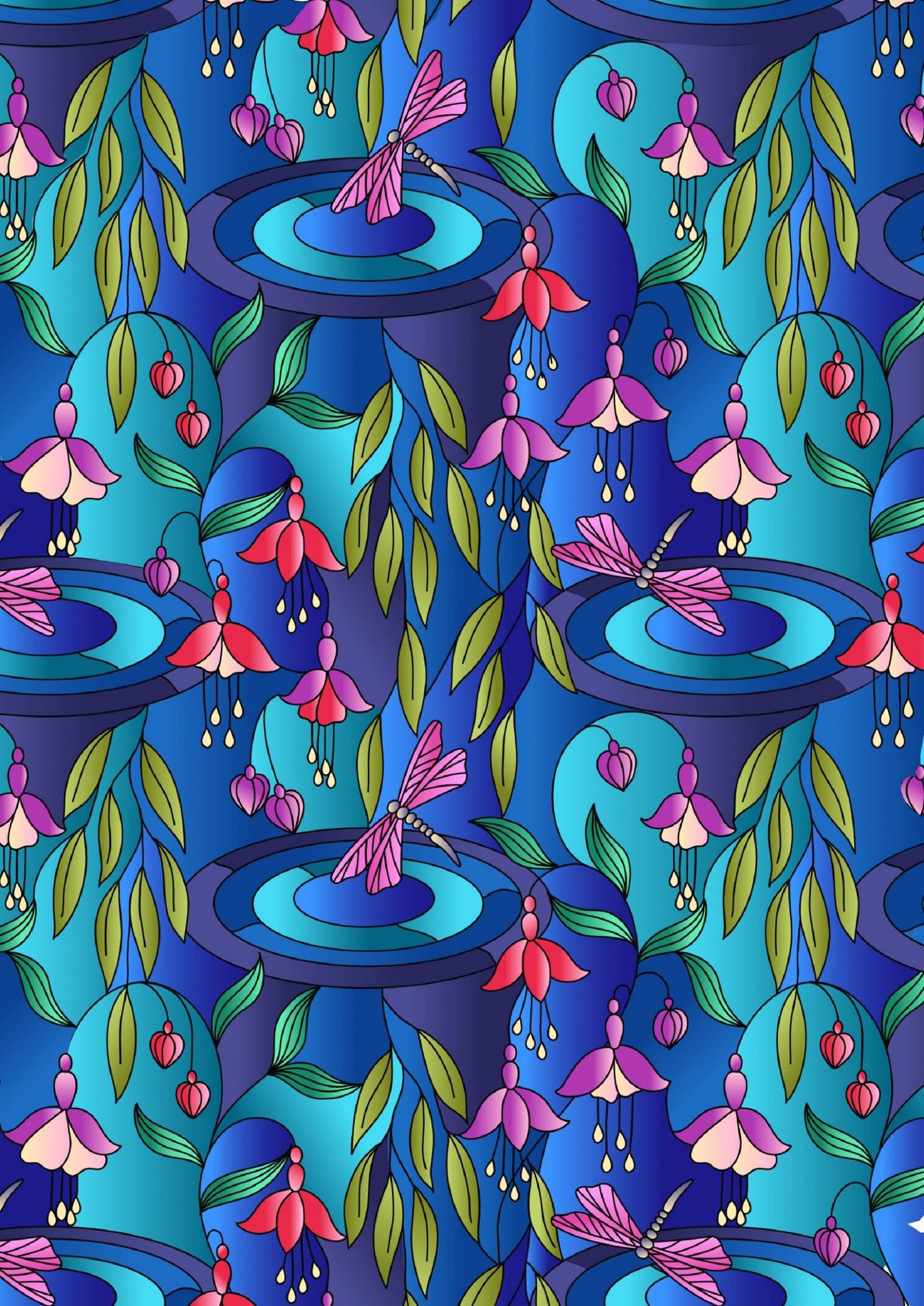 Reflections Fuchsia & Dragonflies Reflections Half Yard - Etsy