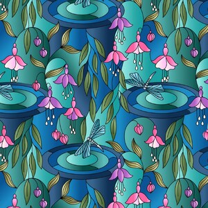 Reflections - Fuchsia & Dragonflies Reflections - Half Yard - Etsy