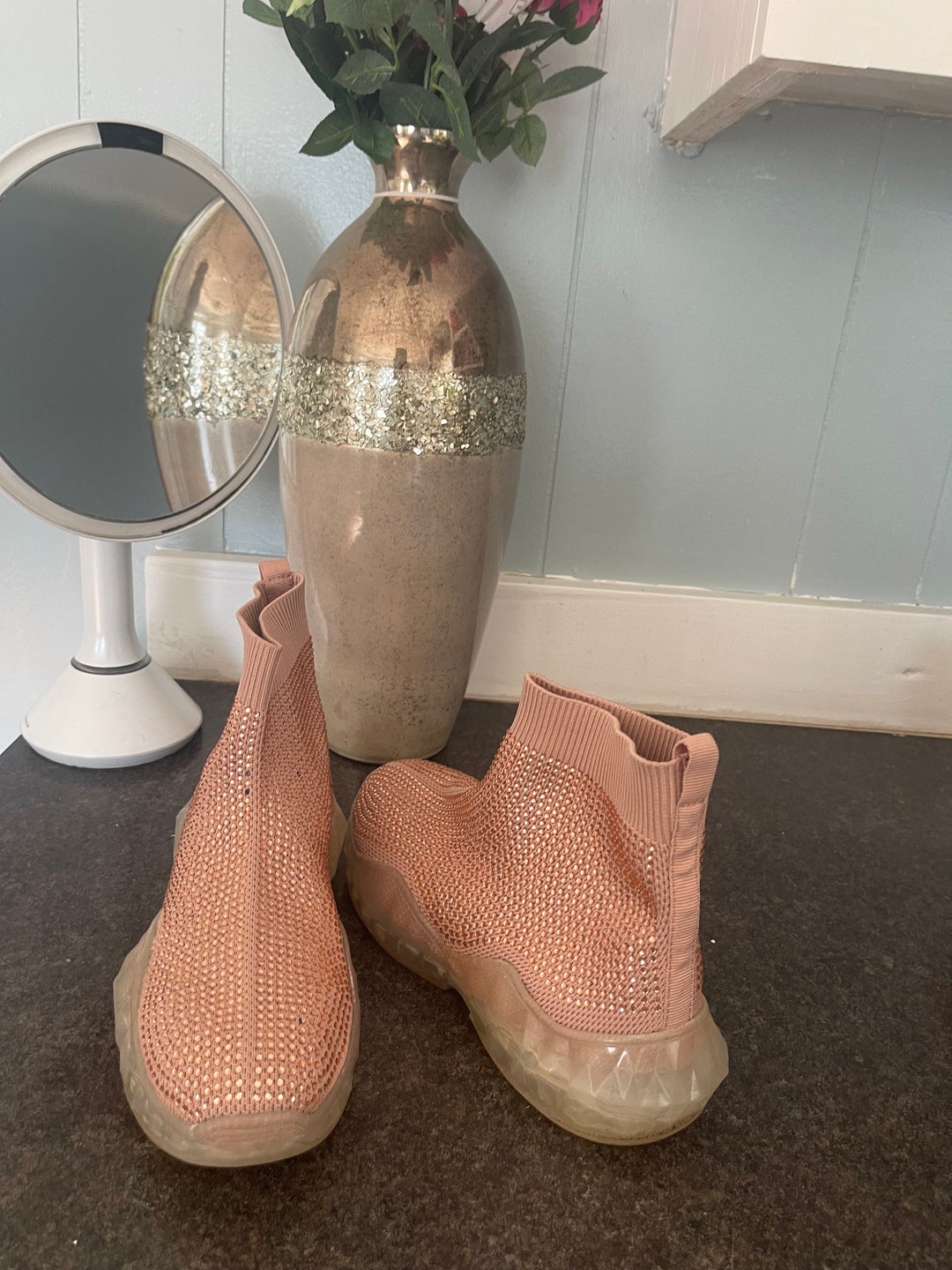 Rose Gold Bling Ankle Boots With Clear Rubber Sole Very Stylish - Etsy