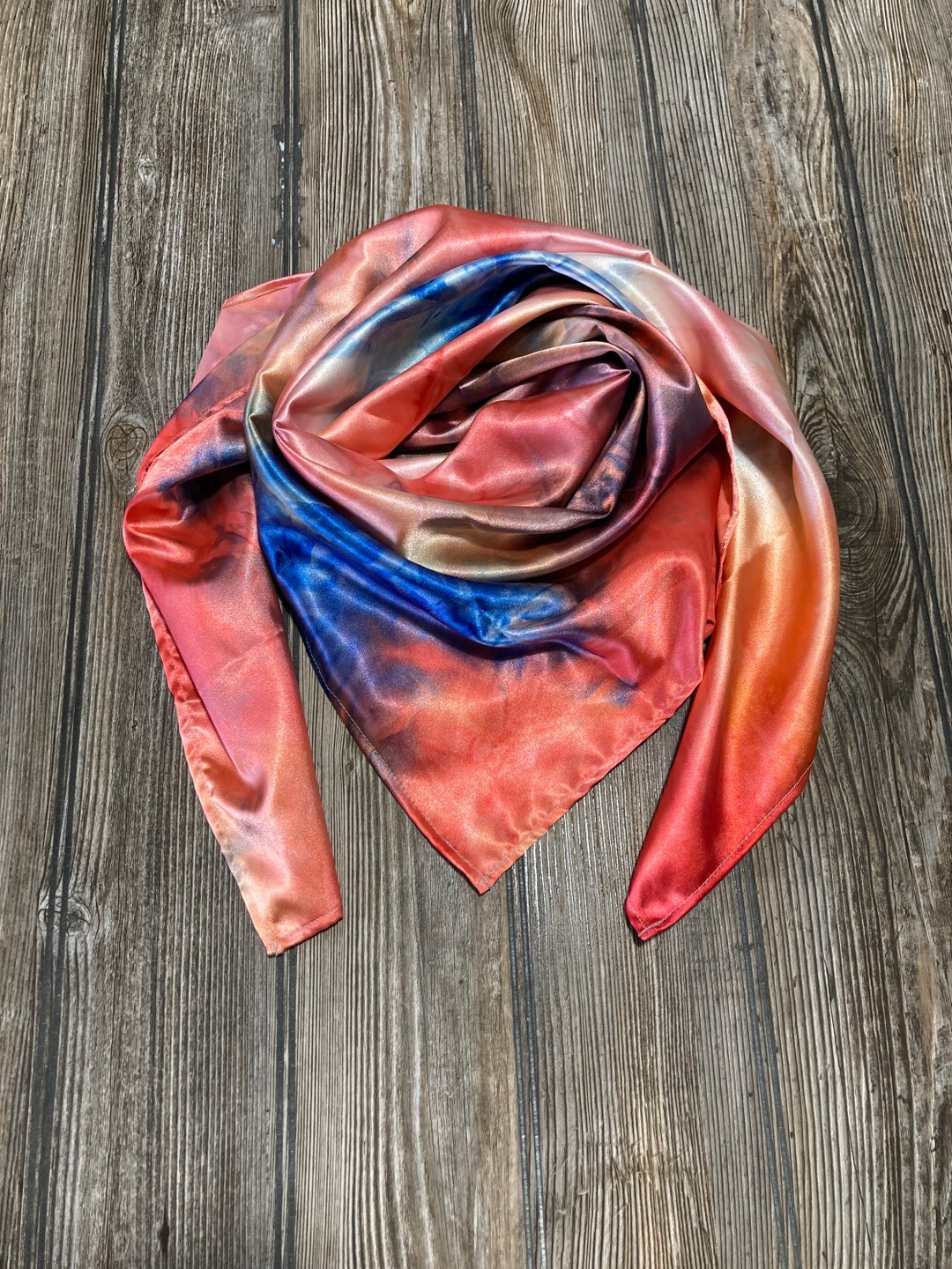 Coral Tye Dye Wild Rag, Satin Square Scarf - Etsy