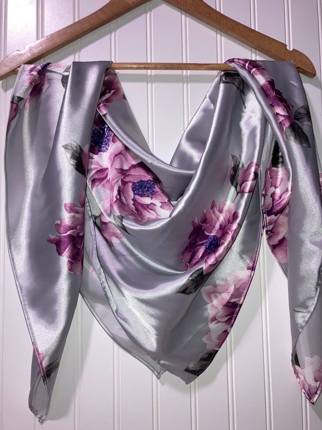 Silver Floral Wild Rag, Satin Square Scarf, Wild Rags for Women, Wild ...