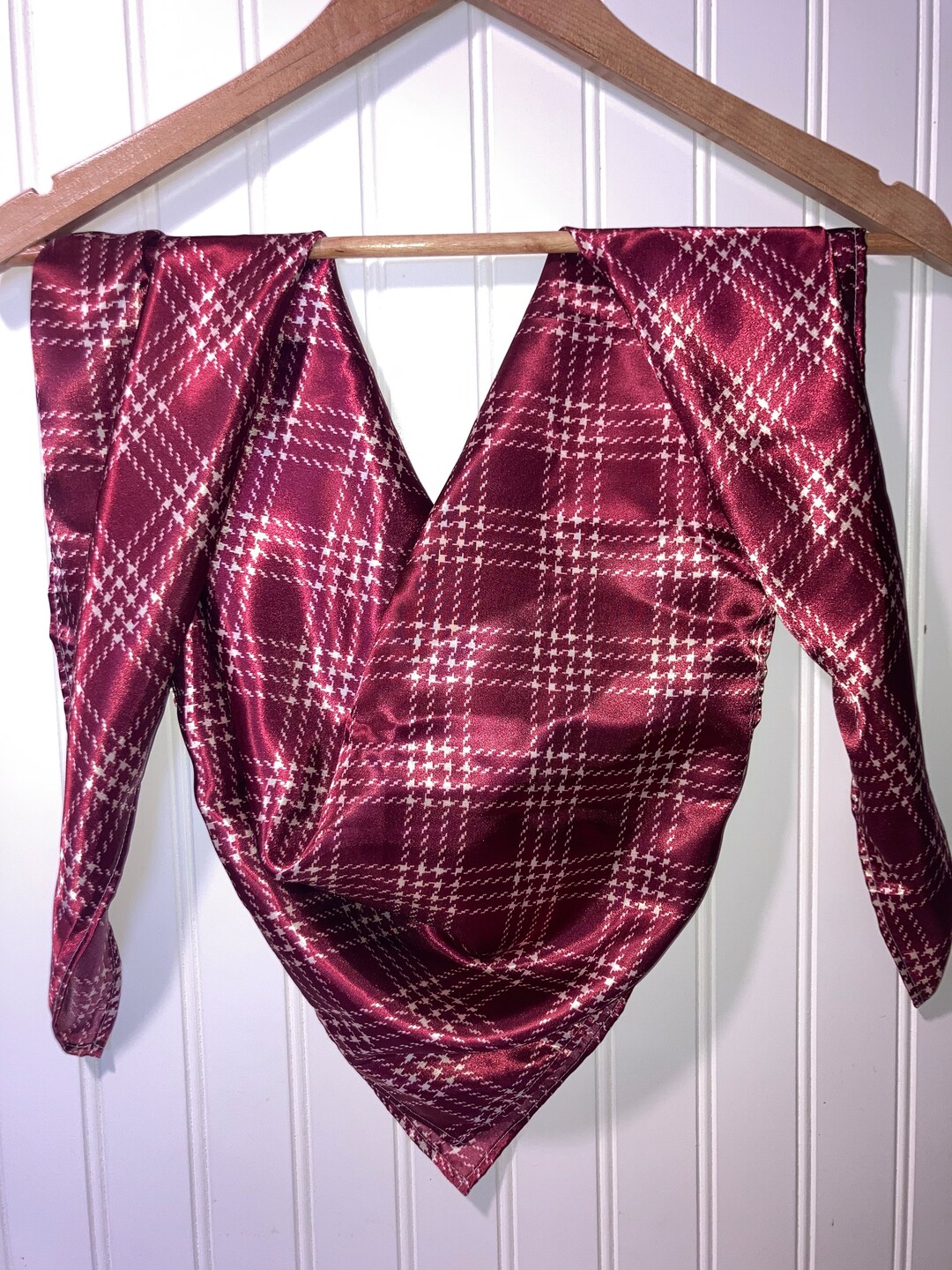Burgundy Plaid Wild Rag, Satin Square Scarf, Wild Rags for Women, Wild ...