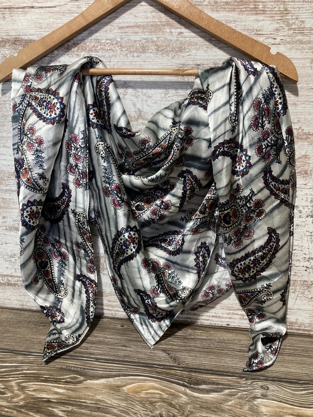 Silver Paisley Wild Rag, Satin Square Scarf, Wild Rags for Women, Wild ...