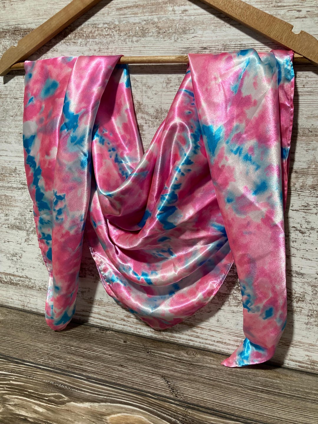 Pink & Blue Satin Wild Rag: Western Scarf, Cowboy Neckerchief - Etsy