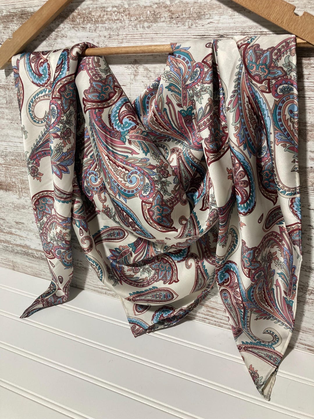 Ivory & Burgundy Paisley Wild Rag, Satin Square Scarf, Wild Rags for ...