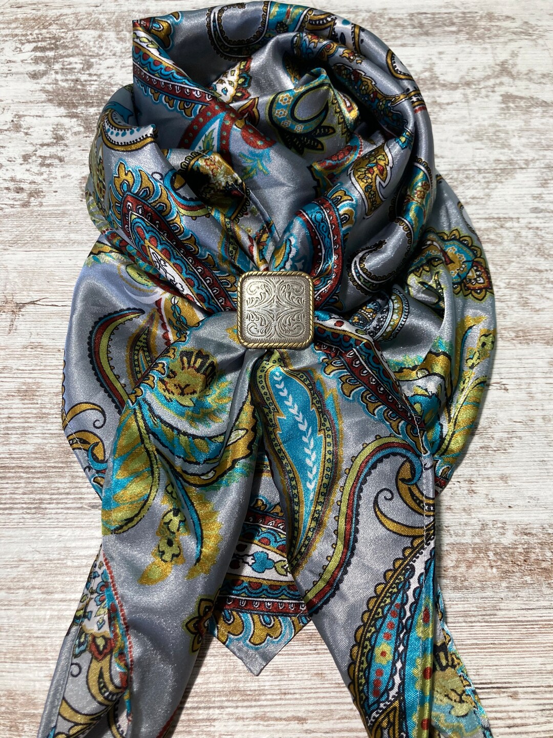 Silver Paisley Wild Rag, Satin Square Scarf, Wild Rags for Women, Wild ...