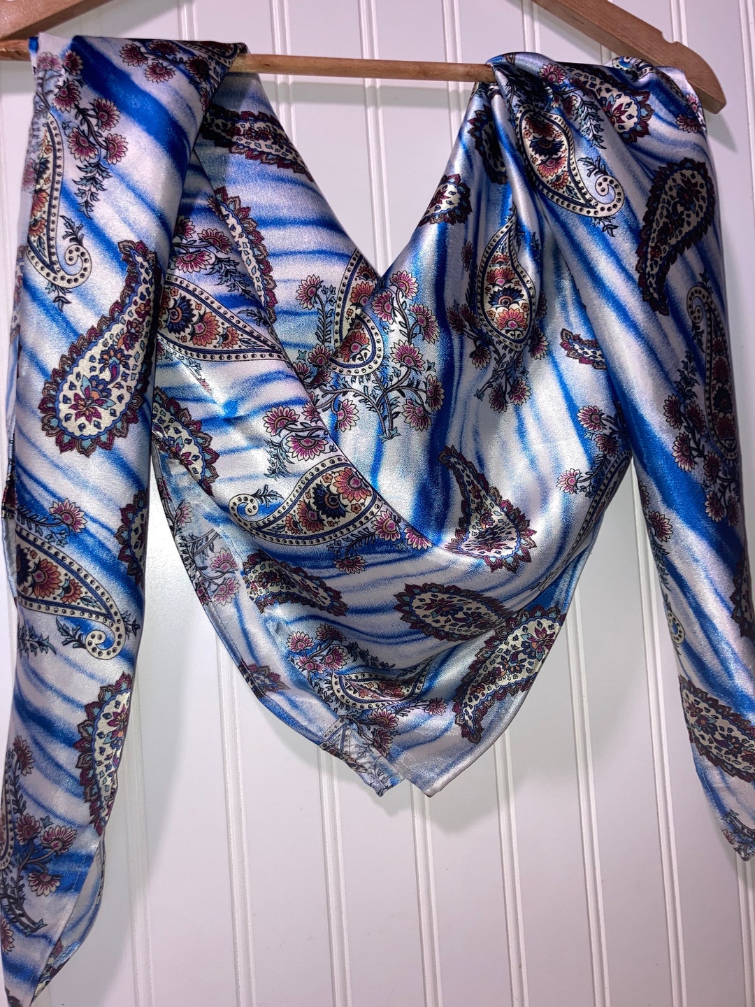 Blue & White Paisley Wild Rag, Satin Square Scarf, Wild Rags for Women ...