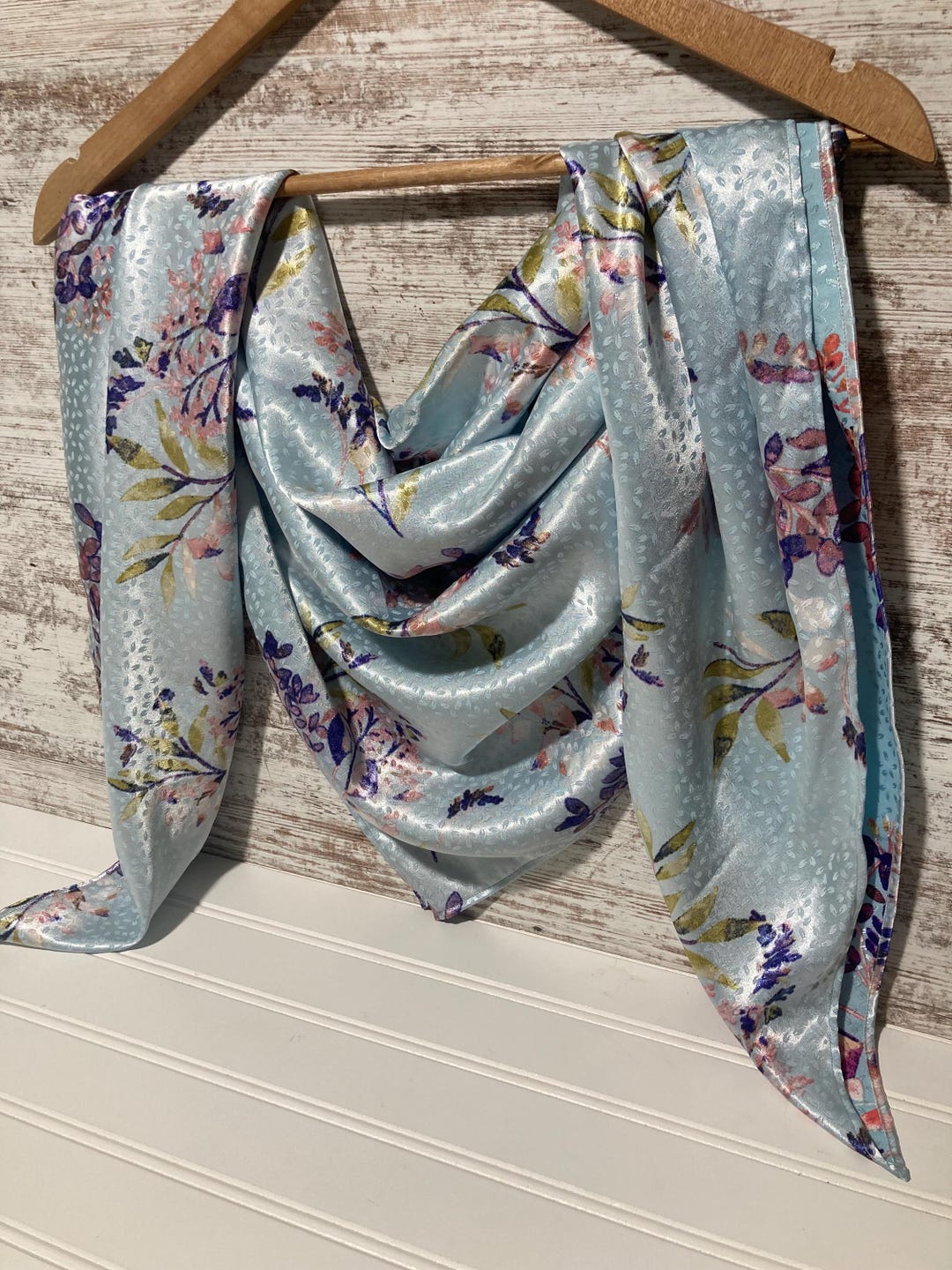 Blue Floral Wild Rag, Satin Square Scarf, Wild Rags for Women, Wild ...