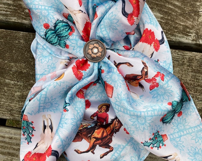 Retro Cowgirl Wild Rag, Satin Square Scarf, Silk Hair Scarf - Etsy