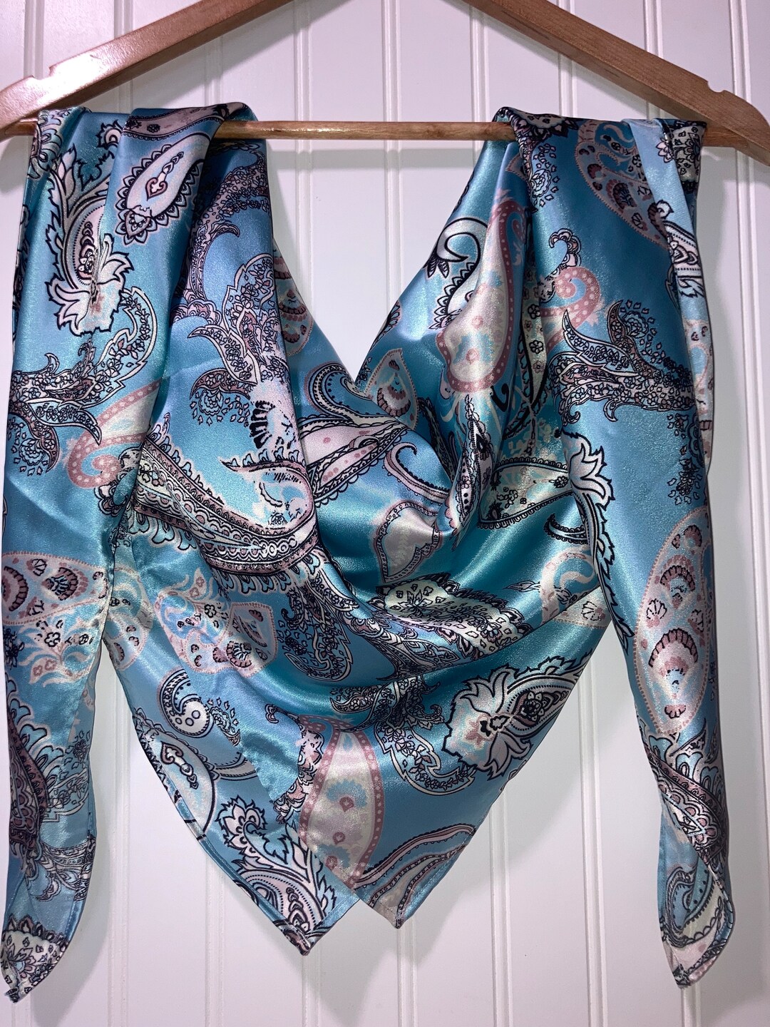Light Blue Paisley Wild Rag, Satin Square Scarf, Wild Rags for Women ...