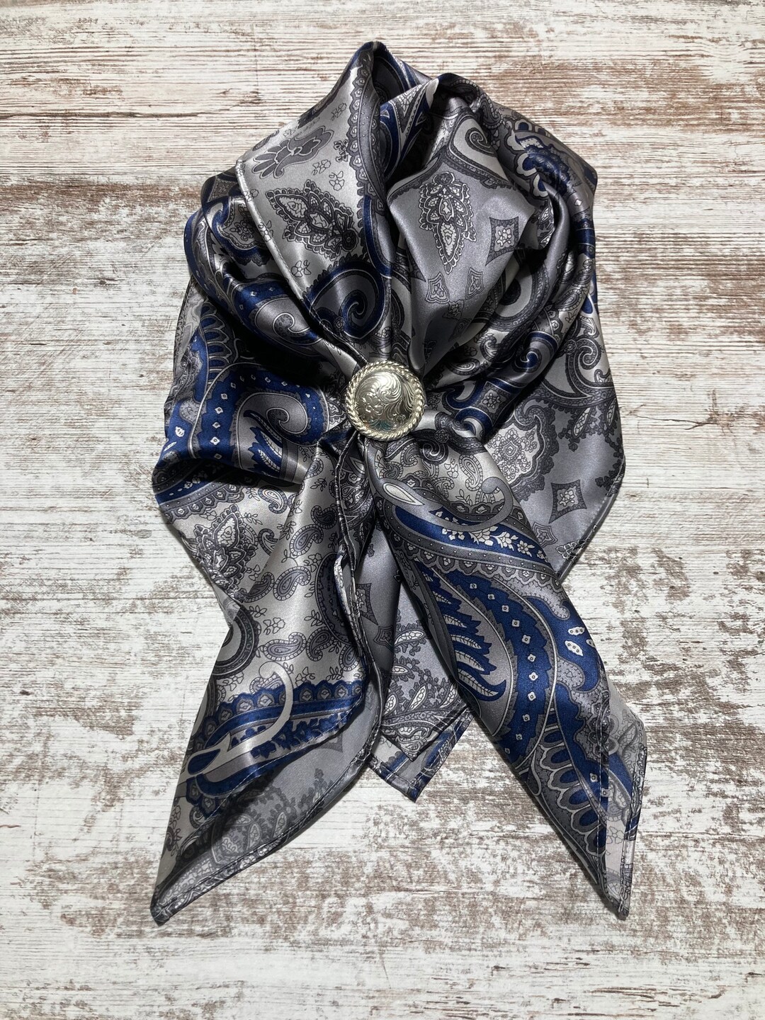 Silver Paisley Silk Wild Rag, 100% Silk Scarf - Etsy