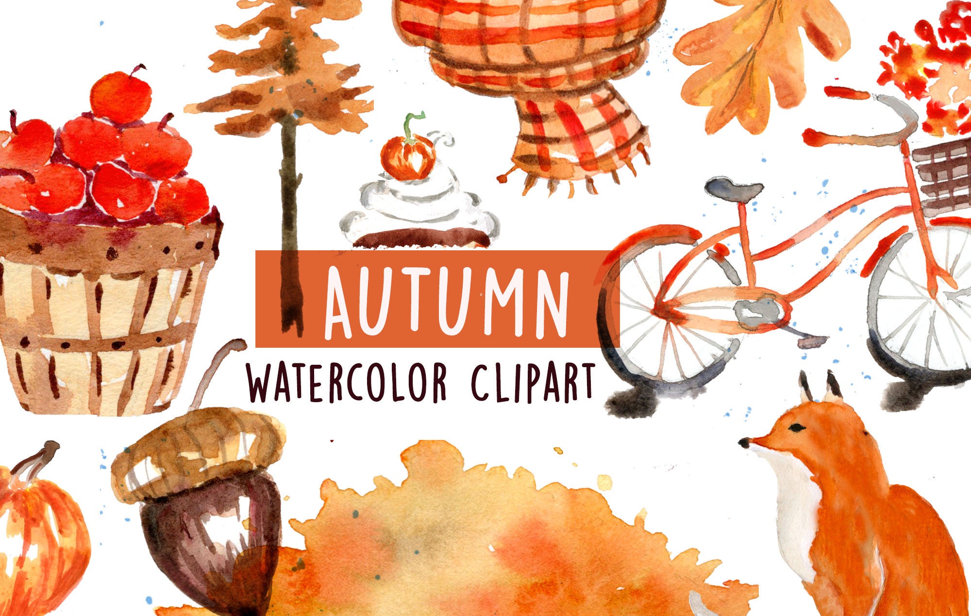 Watercolor Autumn Fall Clipart Hand Painted Digital Download Graphics ...