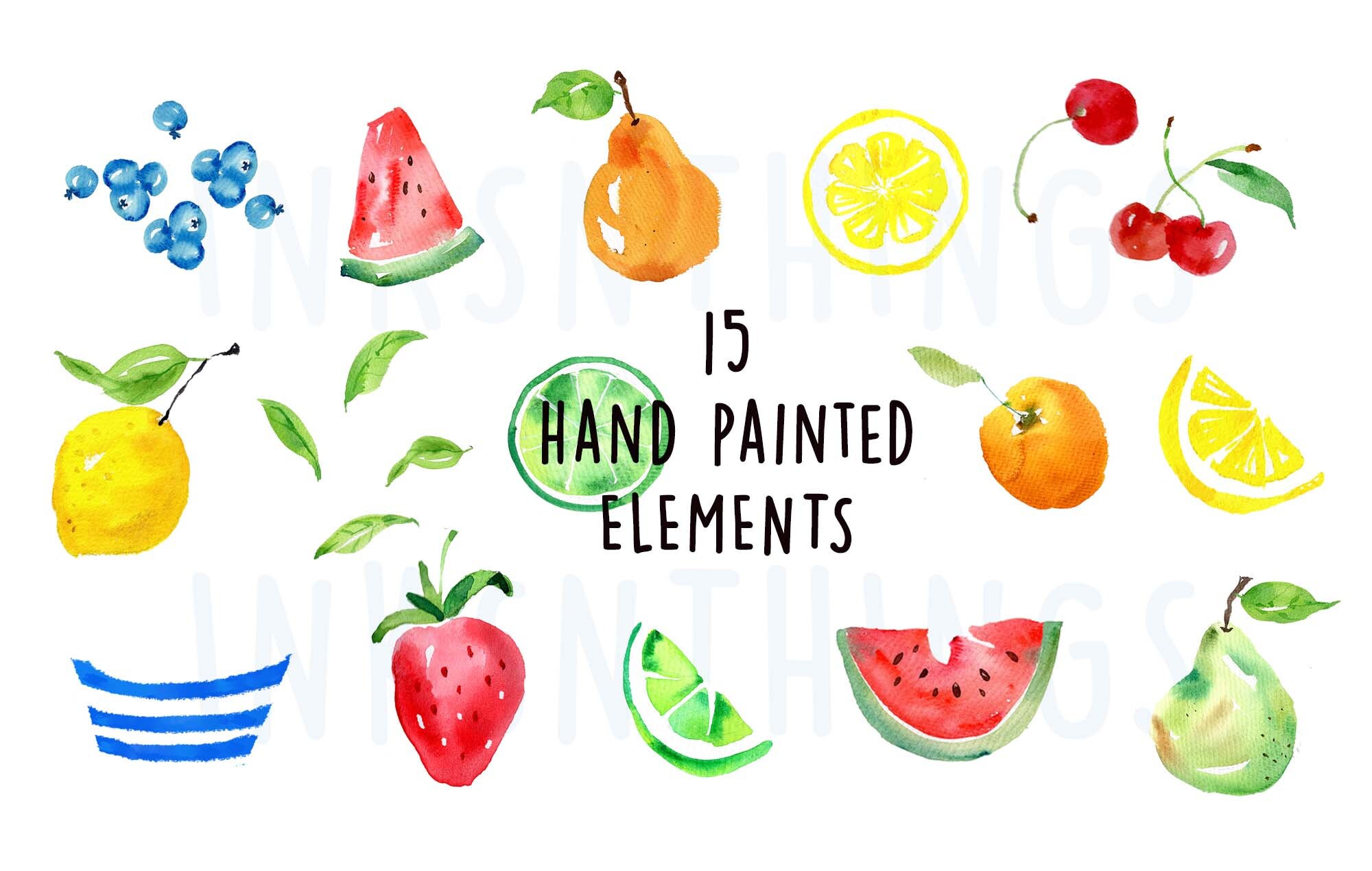 Watercolor Summer Fruit Clipart - Hand Painted - Digital Download ...