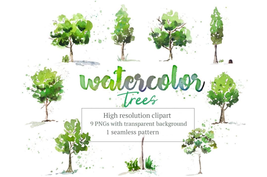 WATERCOLOR TREE CLIPART - Hand Painted Trees - Digital Download ...