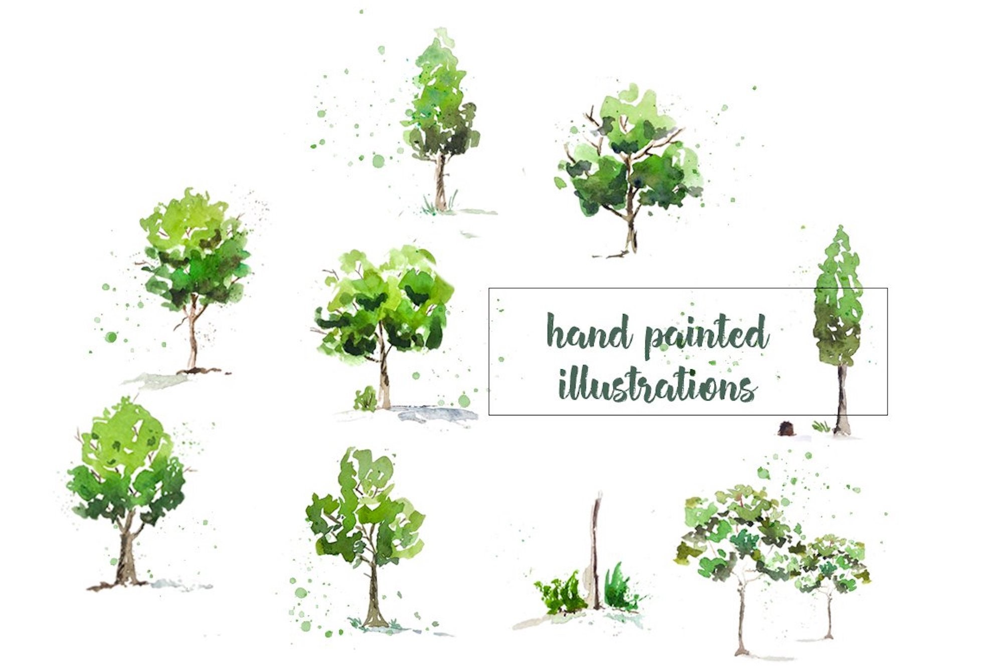WATERCOLOR TREE CLIPART Hand Painted Trees Digital Download Graphics - Etsy
