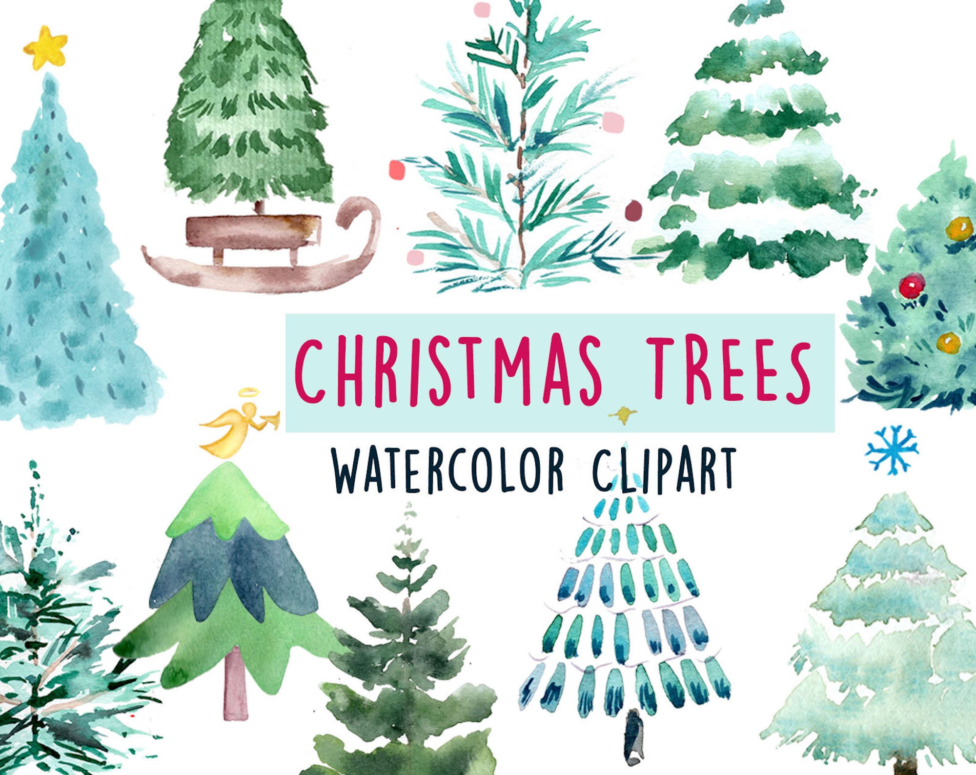 Watercolor Christmas Trees Clipart Hand Painted Digital Download ...